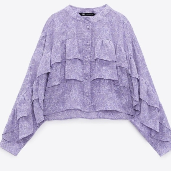 Zara | Tops | Zara Purple Floral Ruffled Blouse | Poshmark